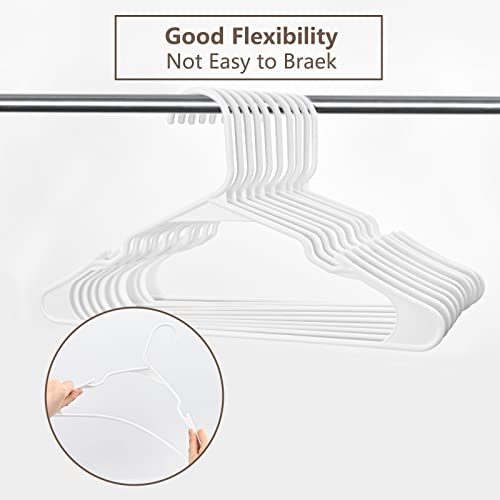 MecTo Hangers 20 Pack, White Notched Coat Hanger Space Saving Plastic Hangers Tubular Heavy Duty Clothes Hangers for Everyday Standard Use on Suits Coats Pants Dress Shirts (White, 20 Pack)