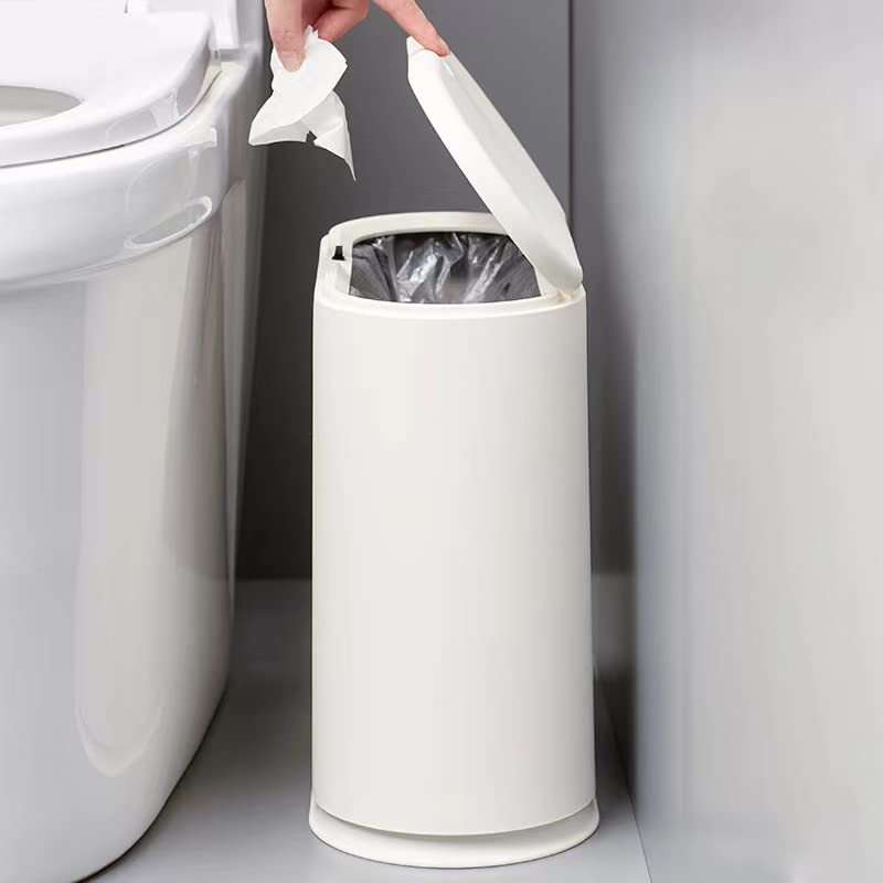 KLGO 8 Liter Slim Plastic Trash Can with Lid,2.42Gallon Double Barrel Waste Basket,Rectangular Garbage Container Bin for Bathroom,Bedroom,Kitchen and Office,White