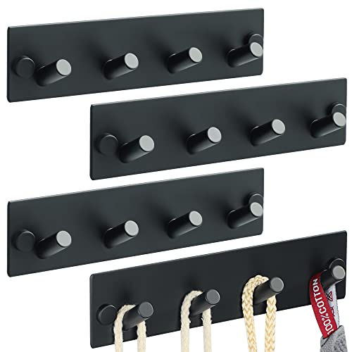 Alise Bathroom Towel Hook Towel Robe Coat Rack/Rail with 4 Hooks,Wall Drilling or 3M Self-Adhesive Mount,GWLD1004B-4P SUS304 Stainless Steel Black Finish Pack of 4