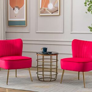 Shunzhi Velvet Accent Chairs Set of 2 Modern Upholstered Slipper Chairs with Golden Legs Comfy Armless Wingback Side Chairs Corner Chair for Bedroom/Dining Room/Living Room/Office,Rose Red