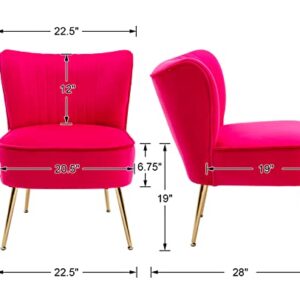 Shunzhi Velvet Accent Chairs Set of 2 Modern Upholstered Slipper Chairs with Golden Legs Comfy Armless Wingback Side Chairs Corner Chair for Bedroom/Dining Room/Living Room/Office,Rose Red