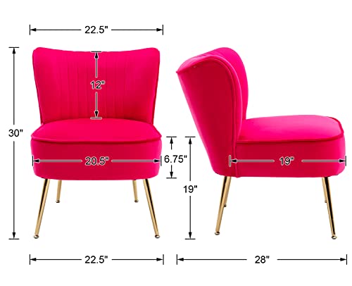 Shunzhi Velvet Accent Chairs Set of 2 Modern Upholstered Slipper Chairs with Golden Legs Comfy Armless Wingback Side Chairs Corner Chair for Bedroom/Dining Room/Living Room/Office,Rose Red