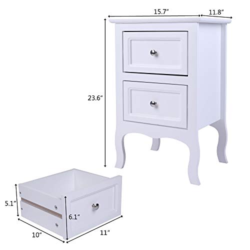 CIPACHO White Nightstands with 2 Drawers, End Table for Bedrooms, Small Bed Side Table/Night Stand for Small Spaces, College Dorm, Kids’ Room, Living Room