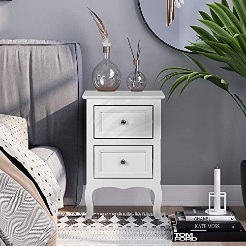 CIPACHO White Nightstands with 2 Drawers, End Table for Bedrooms, Small Bed Side Table/Night Stand for Small Spaces, College Dorm, Kids’ Room, Living Room