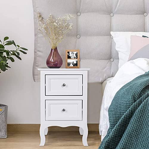 CIPACHO White Nightstands with 2 Drawers, End Table for Bedrooms, Small Bed Side Table/Night Stand for Small Spaces, College Dorm, Kids’ Room, Living Room