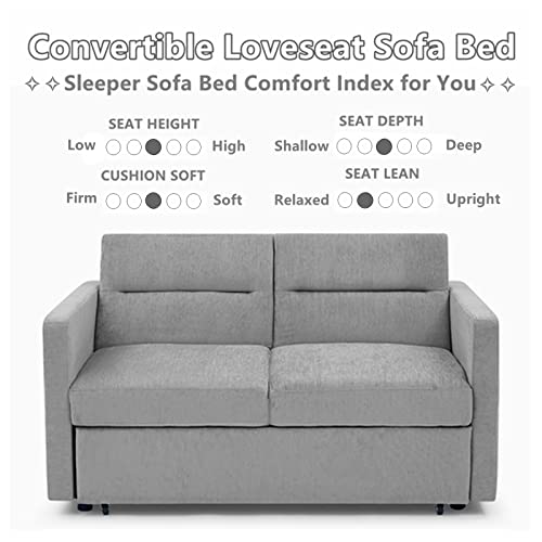 Gynsseh Pull Out Loveseat Sleeper, Adjustable Sleeper Loveseat Couch with Pull Out Bed and Side Pockets, 3-in-1 Convertible Sleeper Sofa Bed for Small Spaces Living Room (S3-Gray)