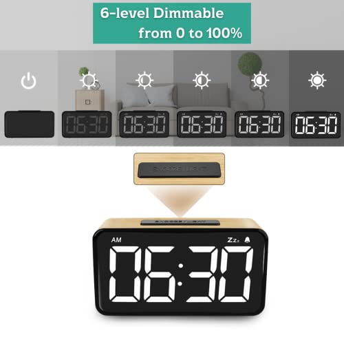 Searon Digital Alarm Clock with LED Display, Brightness Adjustment, Battery Backup, Snooze, 12/24Hr for Heavy Sleepers Kid Senior Teen Boy Girl Kitchen - 5.5 x 3 x 1.6 Inches. (Wood Grain Color)