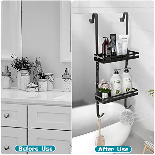 LTTDOUK Over the Door Shower Caddy, Hanging Shower Organizer Stainless Steel Bathroom Storage Rack,Rustproof Hanging Storage Shelves with Baskets (2-Tier, Black)