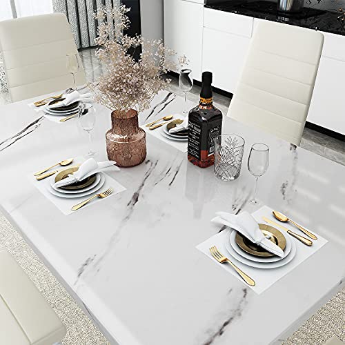 Recaceik Furniture 5 Piece Faux Dining Set, Modern Kitchen Table Marble Top and High Chairs for Breakfast Nook Small Spaces Beige