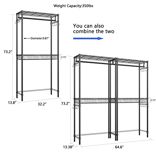 Xiofio Over The Washer and Dryer Storage Shelf 2 Tier Adjustable Height Wire Basket and Side Hook Laundry Shelves Used for Bathroom Bedroom Balcony Drying Rack Towel Rack Handbag Rack ，Black