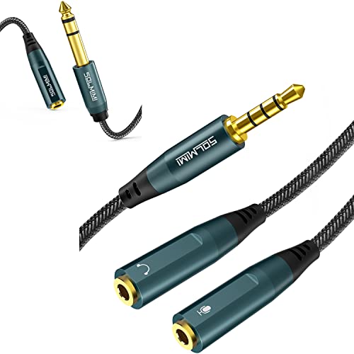 SOLMIMI 1/4 to 3.5mm Headphone Jack Adapter, 1/4 to 1/8 6.35mm Male to 3.5mm Female TRS Stereo Adapter Headset Adapter, 3.5mm TRRS to Dual 3.5mm Audio Mic, Headphone Y Splitter