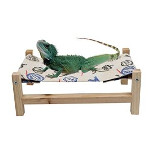 dnoifne reptile hammock swing hanging bed, wooden lizard bed, reptile summer bed for bearded dragon leopard gecko lizard