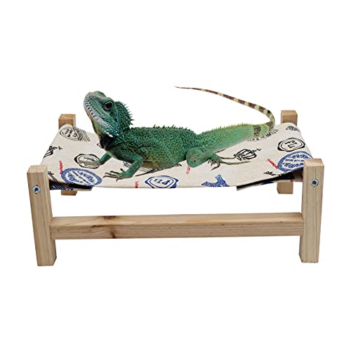 Dnoifne Reptile Hammock Swing Hanging Bed, Wooden Lizard Bed, Reptile Summer Bed for Bearded Dragon Leopard Gecko Lizard