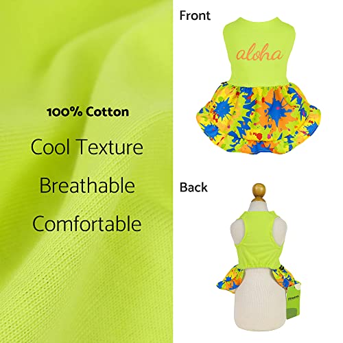 Fitwarm Dog Hawaiian Dress, Summer Dog Clothes for Small Dogs Girl, Pet Beach Luau Outfit, Cat Costume, Neon Yellow, XS