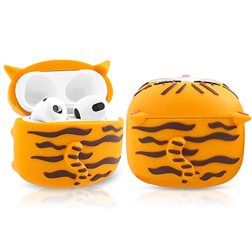 LEWOTE Airpods 3 Silicone Case Funny Cute Cover Compatible for Apple Airpods 3[2021 Releases][PAPA Animal Series] (Cat Yellow)