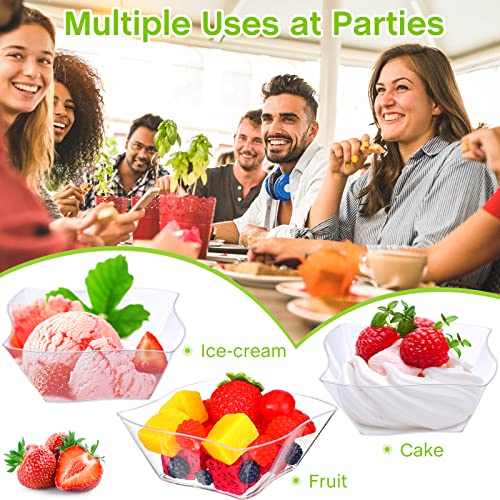 Suclain 200 Pack 5 oz Clear Plastic Dessert Cups Parfait Appetizer Plates Bowls Clear Dessert Bowls Mini Clear Cups Wedding Appetizer Bowls with 200 Pack Spoons for Wedding Party