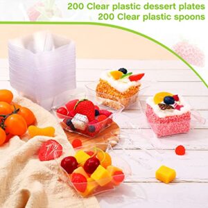 Suclain 200 Pack 5 oz Clear Plastic Dessert Cups Parfait Appetizer Plates Bowls Clear Dessert Bowls Mini Clear Cups Wedding Appetizer Bowls with 200 Pack Spoons for Wedding Party