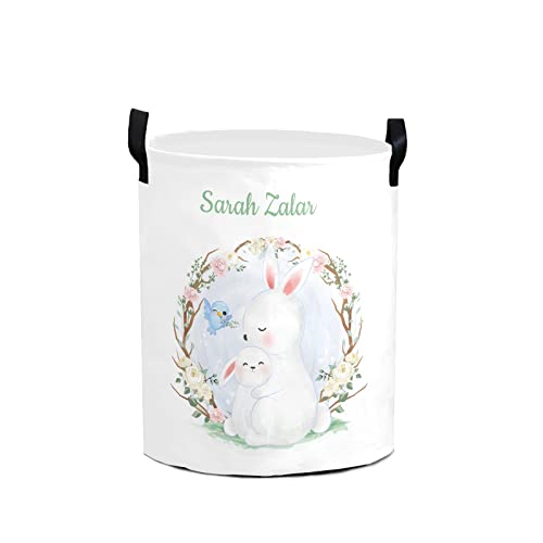 Cute Bunny Bird Personalized Custom Laundry Basket Clothes Round Storage Handle Waterproof, Custom Foldable Large Capacity and Lightweight, For Bedroom Bathroom Decoration