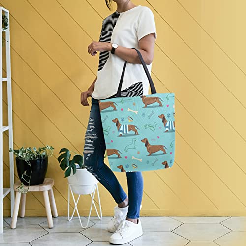 ALAZA Cute Dachshunds Puppy Dog Bone Canvas Tote Bag Large Women Casual Shoulder Bag Handbag,Shopping Grocery Cotton Bag Reusable,Multipurpose,Heavy Duty For Outdoors Weekender Travel