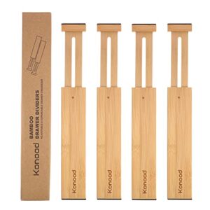 Konood Bamboo Drawer Divider Organizer - Drawer Organizer for Kitchen, Bedroom, Dresser, and Bathroom, Expandable 11.6 - 16.9 Inches, Fits Drawer Width between 12.5 inches to 16.0 inches, Set of 4