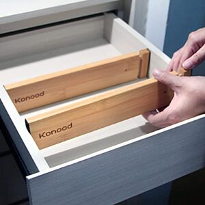 Konood Bamboo Drawer Divider Organizer - Drawer Organizer for Kitchen, Bedroom, Dresser, and Bathroom, Expandable 11.6 - 16.9 Inches, Fits Drawer Width between 12.5 inches to 16.0 inches, Set of 4