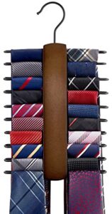 mkono wooden tie rack retro tie belt storage hanger organizer for men closet space saving rack with 20 non-slip hooks for ties belt scarf organize 360 rotate hanger tie display holder, 1 piece, brown