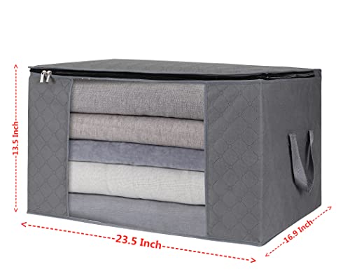 MANZOO Large Closet Organizers and Storage Bins Storage Bag Closet Organizer, Clothes Storage Containers with Reinforced Handle for Comforters, Blankets, Bedding,6PC Pack, 90L, Grey