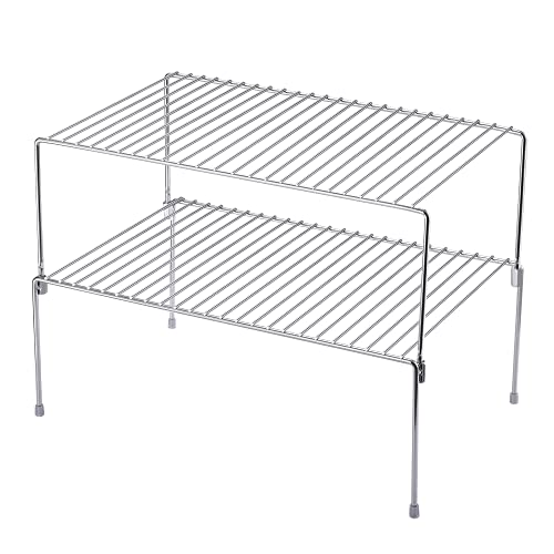 iPEGTOP Set of 2 Stackable Freezer Cabinet Storage Shelf Rack, Rustproof Steel Metal Frame Kitchen Organizer Space Saver for Cabinet Pantry Shelves Counter, Chrome