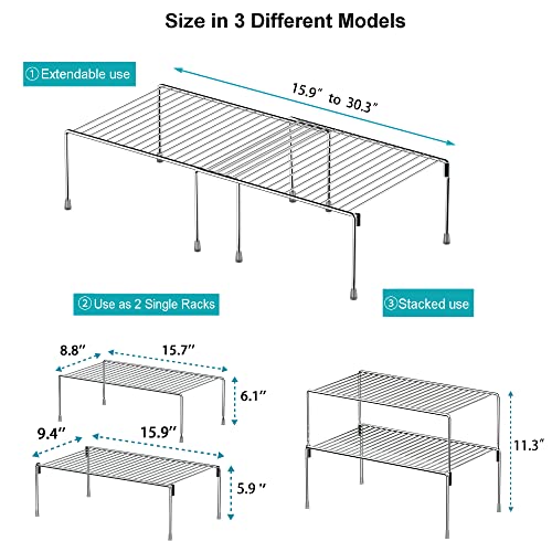 iPEGTOP Set of 2 Stackable Freezer Cabinet Storage Shelf Rack, Rustproof Steel Metal Frame Kitchen Organizer Space Saver for Cabinet Pantry Shelves Counter, Chrome