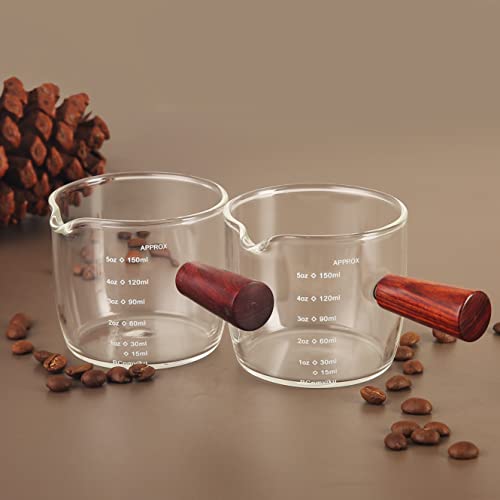 BCnmviku Espresso Shot Glass 150ML/5OZ Triple Pitcher Barista Single Spouts With Wood Handle (1)