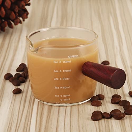 BCnmviku Espresso Shot Glass 150ML/5OZ Triple Pitcher Barista Single Spouts With Wood Handle (1)