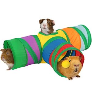 rypet guinea pig tunnel 3 way collapsible small pet tunnels and tubes with interactive ball for baby rabbit ferret hamster chinchilla hedgehog hiding and resting