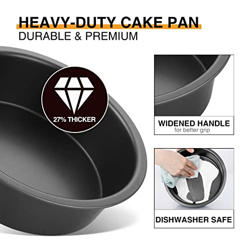 HONGBAKE Round Cake Pan Set for Baking, 8 Inch, Nonstick Circle Cake Pans with Wider Grips, 2 Pieces Layer Cake Tin, Cheesecake Mold, Huty Duty, Dishwasher Safe - Grey