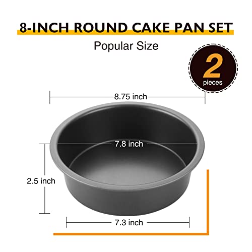 HONGBAKE Round Cake Pan Set for Baking, 8 Inch, Nonstick Circle Cake Pans with Wider Grips, 2 Pieces Layer Cake Tin, Cheesecake Mold, Huty Duty, Dishwasher Safe - Grey