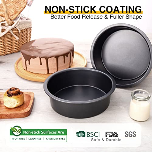 HONGBAKE Round Cake Pan Set for Baking, 8 Inch, Nonstick Circle Cake Pans with Wider Grips, 2 Pieces Layer Cake Tin, Cheesecake Mold, Huty Duty, Dishwasher Safe - Grey