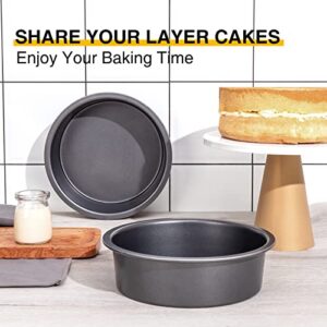 HONGBAKE Round Cake Pan Set for Baking, 8 Inch, Nonstick Circle Cake Pans with Wider Grips, 2 Pieces Layer Cake Tin, Cheesecake Mold, Huty Duty, Dishwasher Safe - Grey