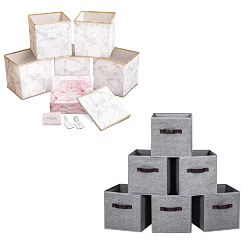 DAMAHOME Storage Bins | Foldable Storage Bins Set of 6 Marble and Set of 6 Gray