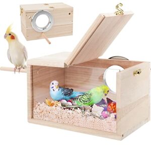 rypet parakeet nesting box transparent design, bird nest breeding box with perch wood bird cage house for cockatiel lovebirds budgie finch parrotlets canary