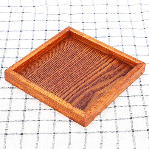 Small Ottoman Tray, Coffee Table Tray, Wood Square Solid Serving Tray for Drinks and Food (4.92 * 4.92 * 0.78 inch)