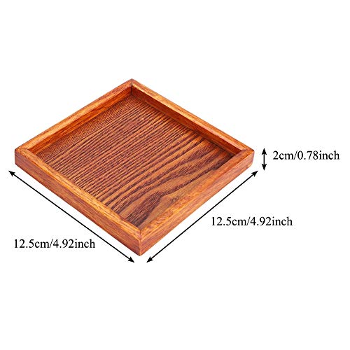 Small Ottoman Tray, Coffee Table Tray, Wood Square Solid Serving Tray for Drinks and Food (4.92 * 4.92 * 0.78 inch)