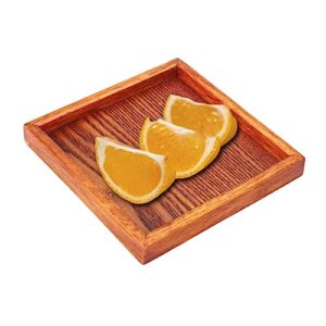 Small Ottoman Tray, Coffee Table Tray, Wood Square Solid Serving Tray for Drinks and Food (4.92 * 4.92 * 0.78 inch)