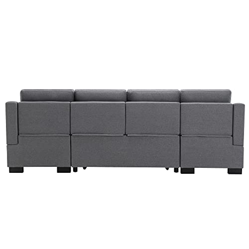 HABITRIO Sectional Sofa Bed, U Shape Sofa Bed, Pull Out Sleeper Sofa Bed with Pulley, Sofa with Two Storage Chaise, for Living Room Furniture Sofa, 2 Tossing Cushions, Gray