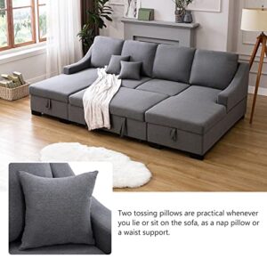 HABITRIO Sectional Sofa Bed, U Shape Sofa Bed, Pull Out Sleeper Sofa Bed with Pulley, Sofa with Two Storage Chaise, for Living Room Furniture Sofa, 2 Tossing Cushions, Gray