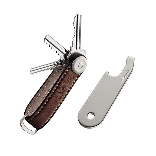 Orbitkey Leather Key Organizer Espresso with Brown Stitching Bottle Opener Compatible Key Organizer & Key Ring