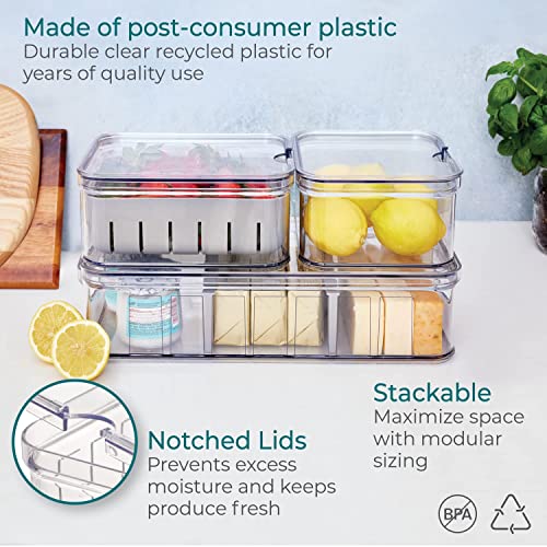 iDesign The Spruce 3-Piece Plastic Refrigerator Organizer Bin Set with Lids, Clear/Gray