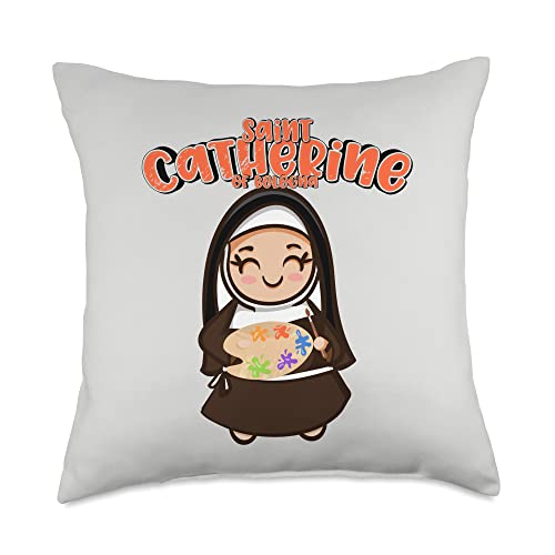 Happy Catholics St Catherine of Bologna Patron Saint Artists Cute Catholic Throw Pillow, 18x18, Multicolor