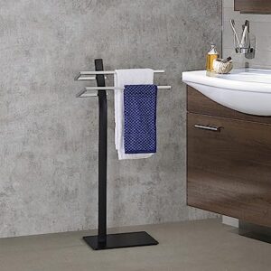 KB Designs - Modern Metal Freestanding Bathroom Towel Rack Stand, Black/Chrome