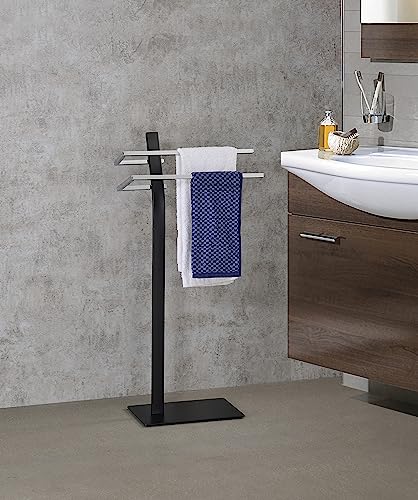 KB Designs - Modern Metal Freestanding Bathroom Towel Rack Stand, Black/Chrome