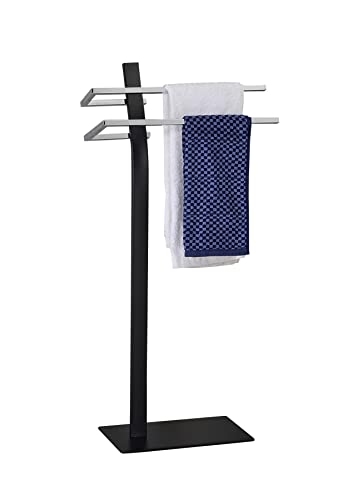 KB Designs - Modern Metal Freestanding Bathroom Towel Rack Stand, Black/Chrome