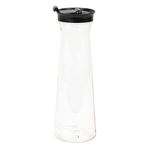 Plasticpro Clear Plastic Premium Water or Juice Beverage Pitchers Round Carafe Heavy Duty Beverage Containers with Black Lids and Spout for Restuarants, Party's, or Schools 32 ounce pack of 2